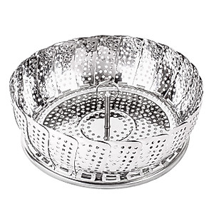 BergHOFF Steamer Basket 7" to 11" Stainless Steel 18/8 Foldable & Expandable Fit Most Pots and Pans Mirror Finish Dishwasher Safe