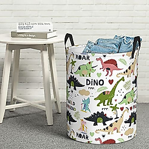Dinosaur Circular Storage Bin Organizer Laundry Hamper Round Basket For Blanket, Toys, Dirty Clothes In Living Room, Bathroom, Bedroom