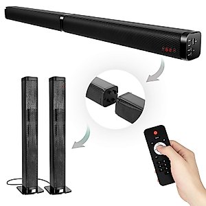 NA TV Sound bar, Bluetooth soundbar Speaker for tv with Surround Sound Home Theater System combinable Desgin, 4 Driver Speakers，tv/pc/Phone/Tablet Connection Remote Control，Wall Mountable