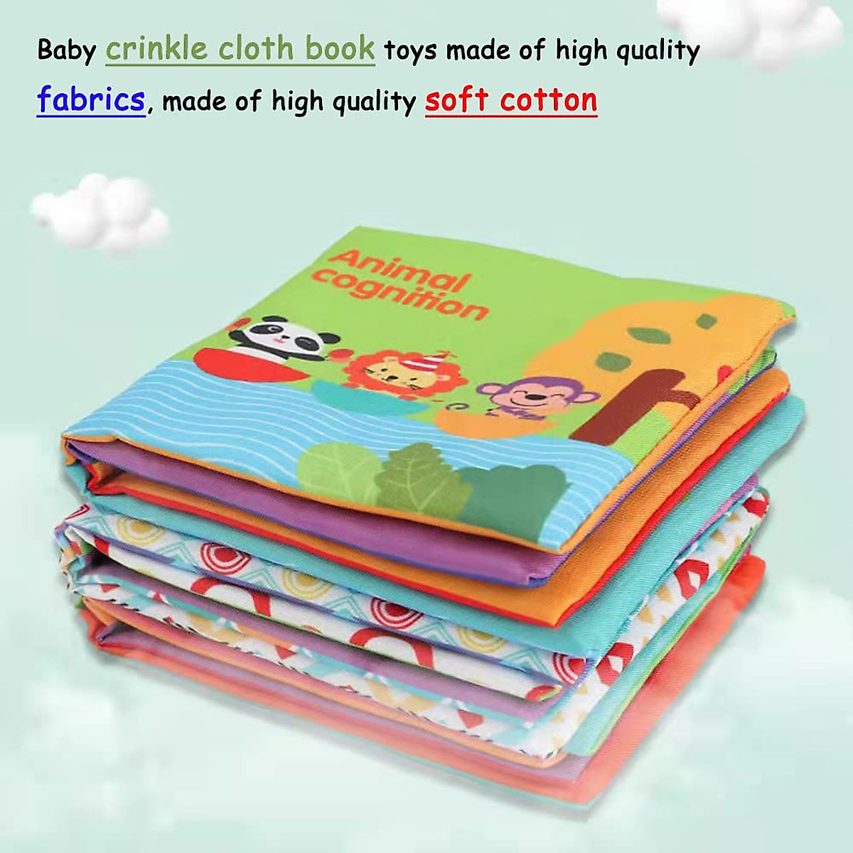 6 Soft Cloth Book Touch and Feel Baby Books Toys 0-24 Months， Crinkle Baby's First Fabric Book Activate Visual & Brain for Newborn, Toddler and Infant Early Education Cognition Busy Book