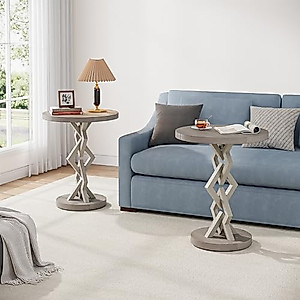 Tribesigns Set of 2 Round End Table, 2-Tier Wood Side Table with Pedestal, Modern Nightstand Bedside Table Coffee Accent Table for Living Room Bedroom & Small Space, Gray (2)