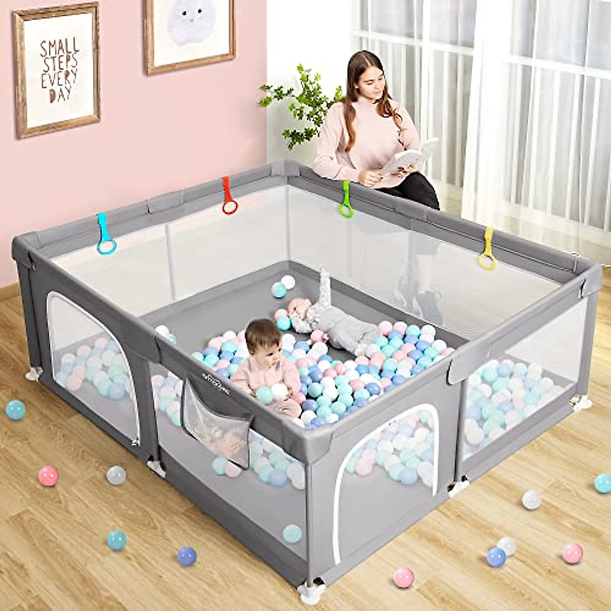 OTTOLIVES Baby Playpen, 71x59 Inch Extra Large Playpen for Babies and Toddlers, Safety Baby Gate Playpen with Breathable Mesh, Portable Play Yard for Babies for Indoor & Outdoor Kids Activity Center