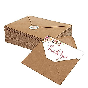 Pink Floral Thank You Cards with Envelopes, 4 x 6 Boho Flower Thank You Notes - Chic Greeting Cards 25 Bulk Pack, Blank Inside, Meet Wedding, Bridal Shower, Girl Baby Shower More Occasion