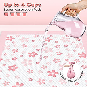 MIZOK Puppy Pads 22"x 22" with Leak-Proof Quick-Dry Design Pee Pads for Dogs Potty Training, 6-Layer Standard Absorbency Dog Pee Pads Regular Size, Pink Cherry Blossom Pattern (50 Counts)