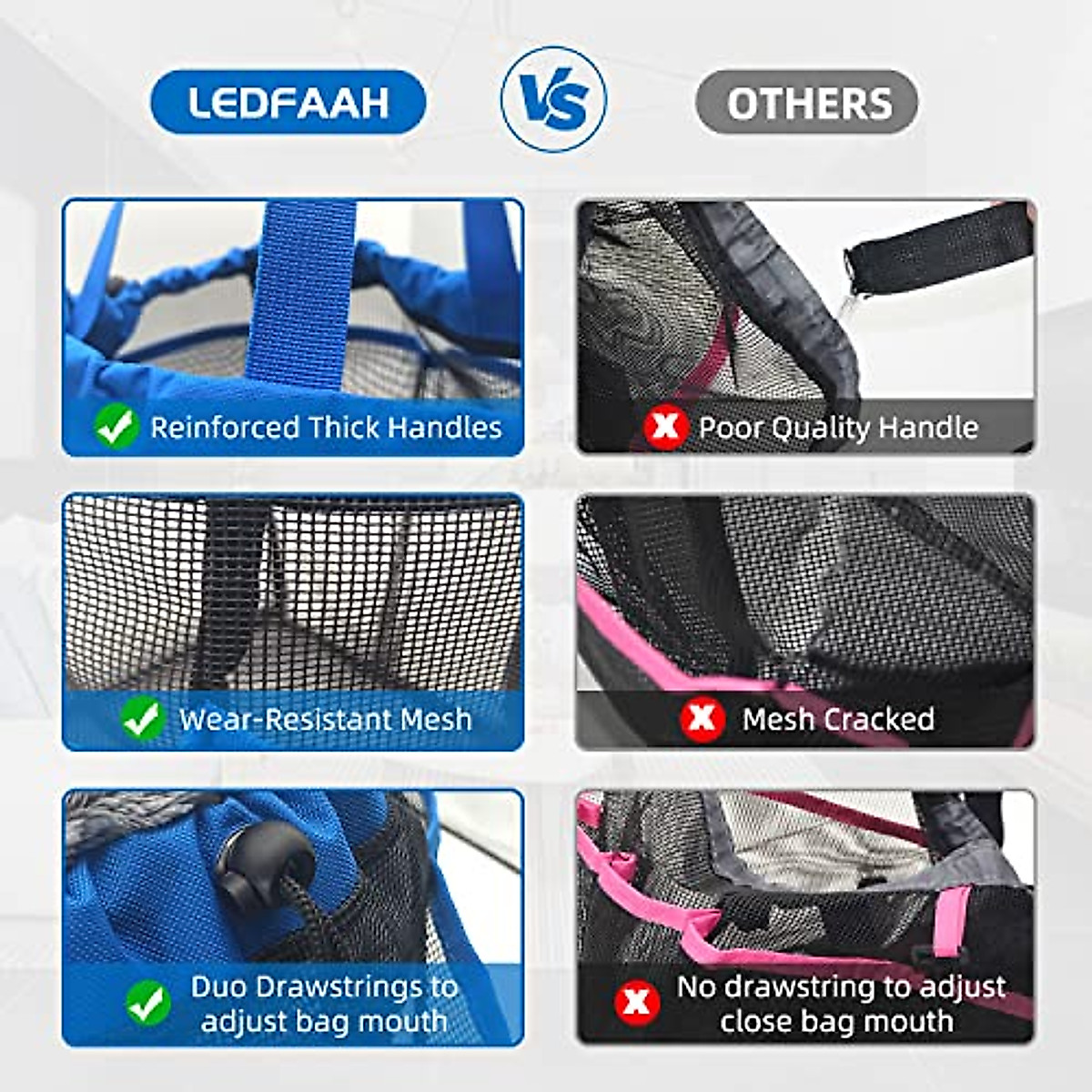 Mesh Shower Caddy Bag for College Dorm Camping Beach Vacation Bath Toiletry Organizer Portable Quick Drain Storage Tote with 8 Pockets, Key Hook, Duo Reinforced Handles, Two Side Adjustable Drawstring