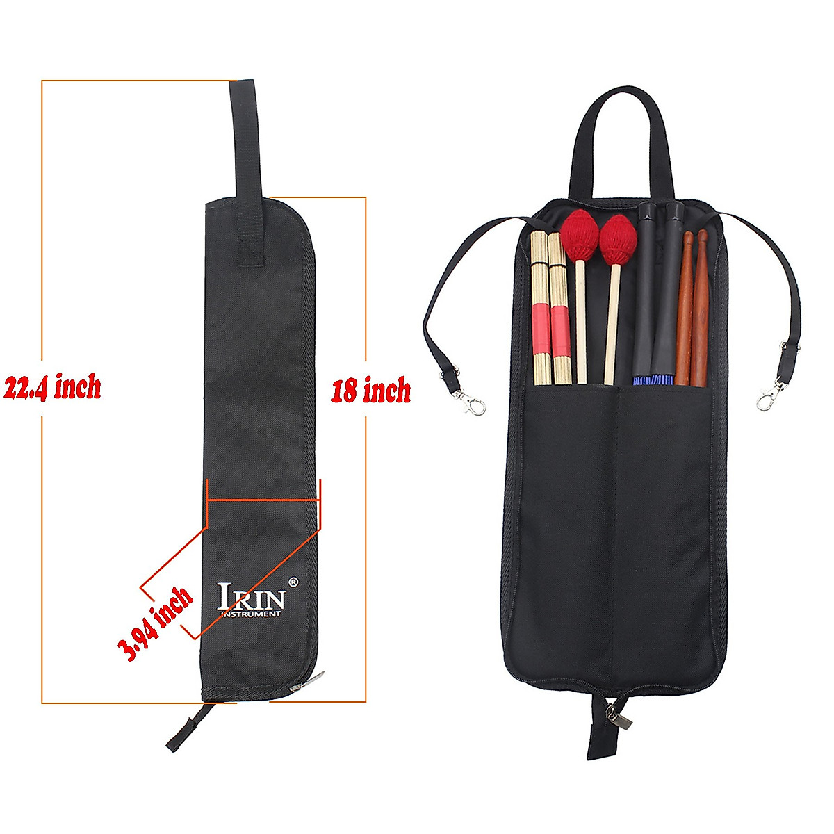 Drumstick Bag Case, Buytra Drum Stick Holder Percussion Drum Mallet Bag with Floor Tom Hooks, Black