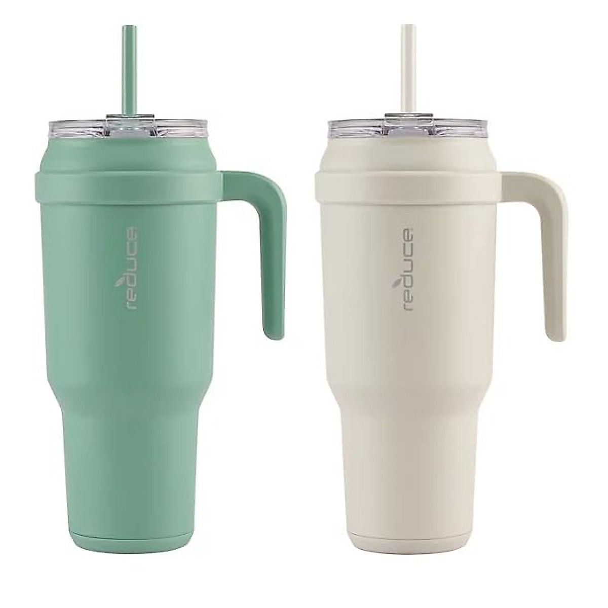 REDUCE 50 oz Mug Tumbler with Handle & Straw - Stainless Steel with Sip-It-Your-Way Lid - Keeps Water Cold up to 50 Hours - SweatProof, Dishwasher Safe, BPA Free - 2 Pack, Green / Beige