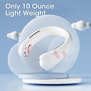 Cute Neck Fan for Kids, Teens, Women, Personal Fans Blow Cold Air for Girls Boys 4-14, Battery Rechargeable,Ultra Quiet Bladeless Turbo, 3 Speeds Portable Fan Hand Free, White