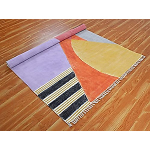 Casavani Hand Made Cotton Dhurrie Geometric Yellow & Pink Tassel Rug Easy Care Washable Rugs for Doormat Entryway Living Room Bedroom Hallway Balcony 4x12 Feet Runner