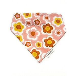 Shark Dog Co | Flower Power Flannel | Slip-on, Scrunchie Dog Bandana | No Tying or Collar Necessary | Machine Washable (L)
