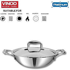 Vinod Platinum Triply X Kadhai with Lid