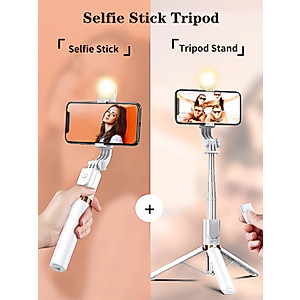 Selfie Stick Tripod with Wireless Remote, 46'' Cellphone Selfie Stick Tripod with LED Fill Light, for iPhone 16/15/14/14 pro/13/13 Pro/12/11/11 Pro/XS Max/XS/XR/X/8/7 and Android Smartphone(Upgrade)