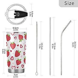 HXshaoye Strawberry Country style Valentines Stainless Steel travel coffee cups Leak-proof Lid and Straw coffee mug spill proof for hot and cold drinks modern coffee travel mug 20 oz vaso para agua