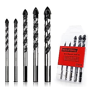 wesleydrill Masonry Drill Bit Set 5 pcs 1/4"-1/2" Concrete Drill Bit Set Fit for Home DIY Building and Engineering Suitable for Electric Drill or Professional Drill
