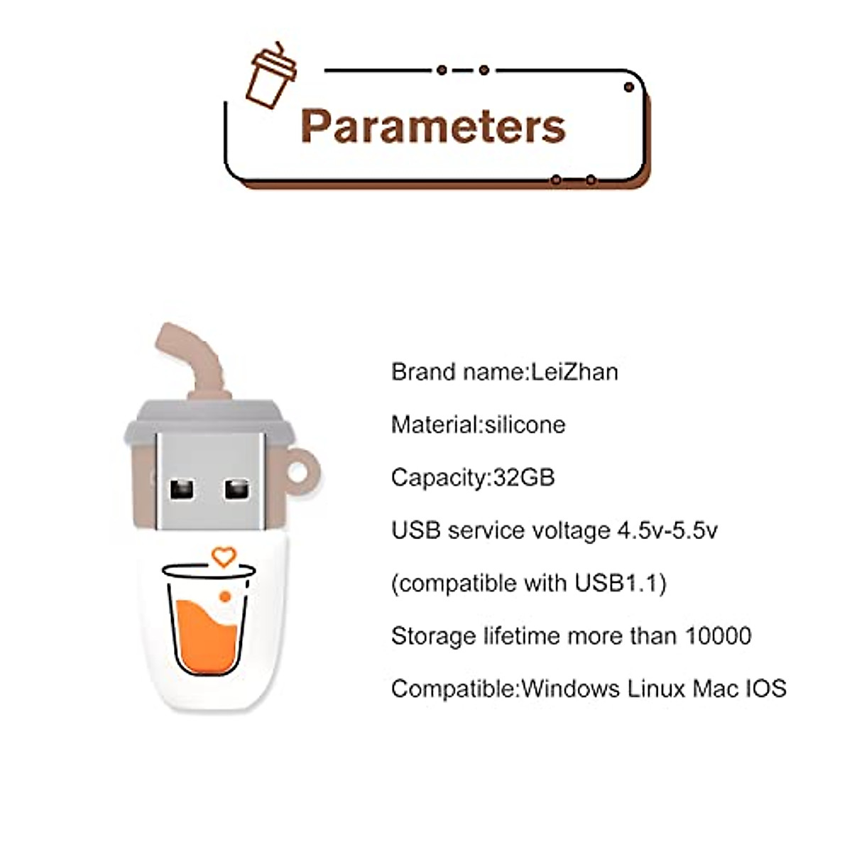 LEIZHAN Cute Coffee USB Flash Drive Computer Memory Stick USB Pendrive for Teachers, Students, Family and Friends (32GB, Brown Coffee)
