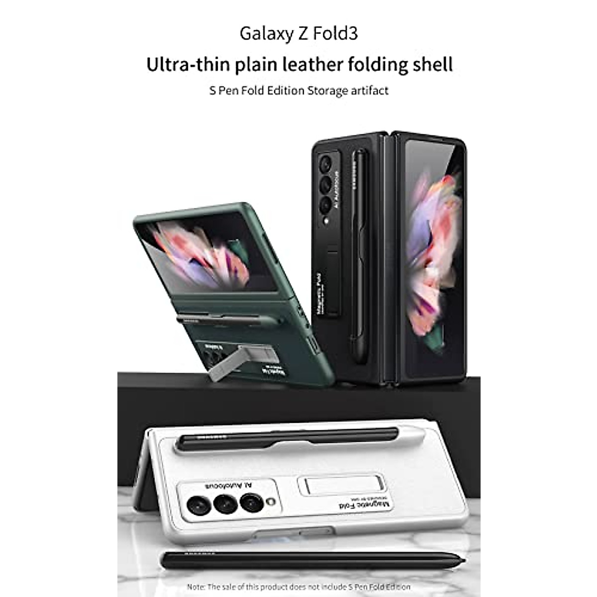EAXER Compatible with Samsung Galaxy Z Fold 3 5G 2021 case with S Pen Holder Hard PC Bracket Kickstand Luxury Phone Case Cover for Samsung Galaxy Z Fold 3 Green
