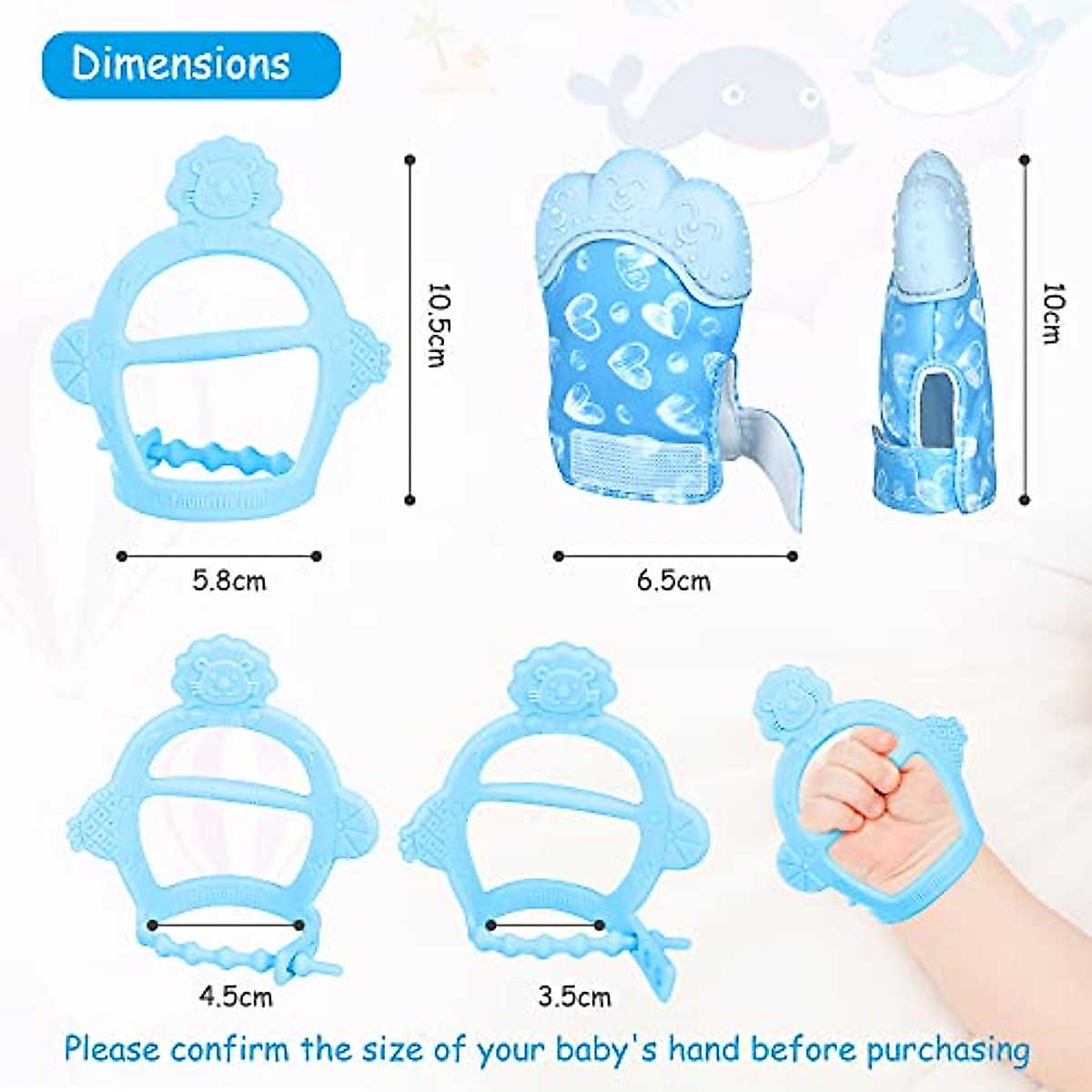 Vicloon Silicone Teething Mitt, 2Pcs Baby Teething Mitten with Adjustable Strap, Crinkle Sound and Textured, Self Soothing Baby Chew Toys for 0-6month Infants