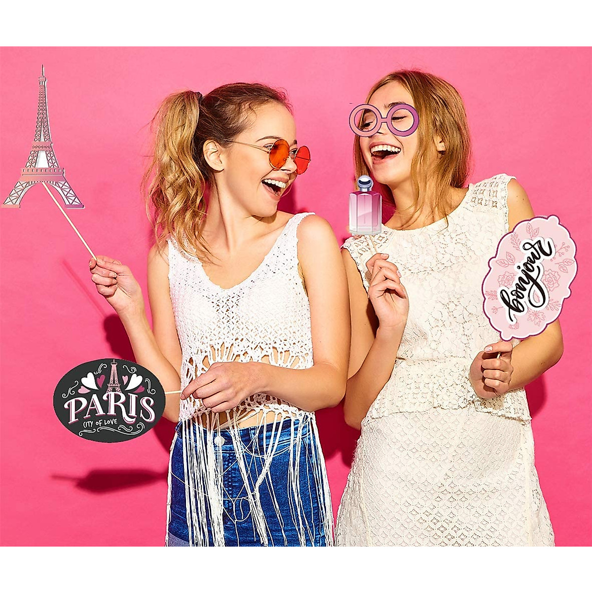 30 pcs Paris Photo Props Paris Party Photo Booth Props Kit Paris Themed Decoration French Photo Booth Props, Eiffel Tower, for oh la la Baby Shower Birthday Paris Theme Party Supplies