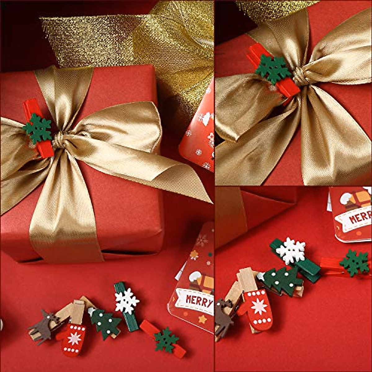 Boao Christmas Wood Clips Christmas Tree Photo Clips Elk Gloves Snowflake Clothespins DIY Photo Pegs for Home School Art Craft Decor (120 Pieces)