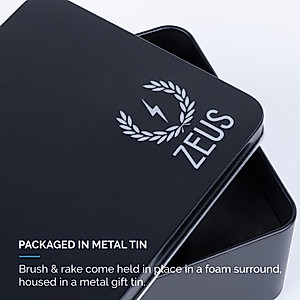 ZEUS Oval Military Beard Brush with Bristle Cleaner, Boar Bristle Beard Brush & Bristle Rake Cleaner Gift Set (Made in Germany) Firm Bristles Q91