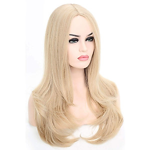 COSYMAY Blonde Wig for Women Long Synthetic Wig with Wavy Ends 22'' Natural Wave Cosplay Wig Glueless Heat Resistant Costume Wig Daily Wear Middle Part Full Wig