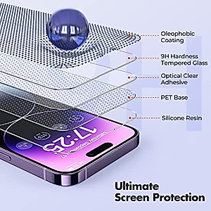 UNBREAKcable 3-Pack Screen Protector for iPhone 14 Pro Max, Double Shatterproof Tempered Glass [Easy Installation Frame] [9H Hardness] [99.99% HD Clear] [Case Friendly] for iPhone 6.7 inch