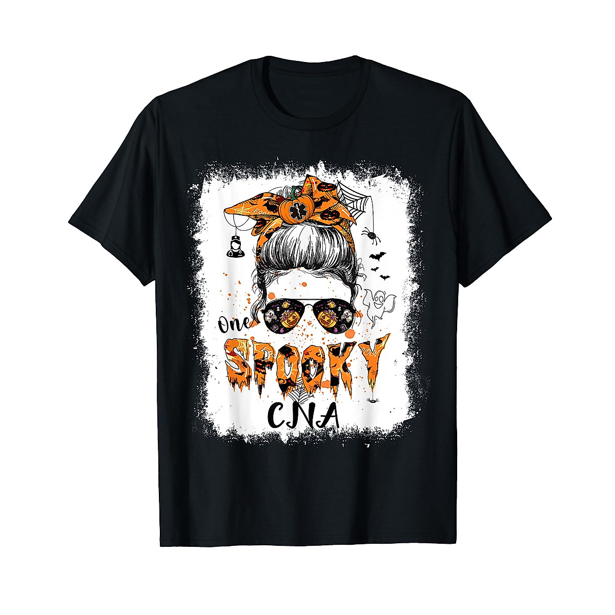 One Spooky CNA Halloween Messy Bun Bleached For Nurse RN T-Shirt