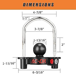 AC-DK Trailer Hitch Coupler Lock Fits 1-7/8", 2", and 2-5/16" Couplers, Heavy Duty Steel Trailer Locks Ball Hitch with 3 Keys Alike Trailer Hitch Locks for RV Travel Boat Camper Trailer