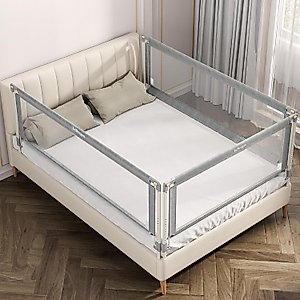Ixdregan Bed Rail for Toddlers - 2023 SafePlus Toddler Bed Rail with Adjustable Height, Independent Lift Baby Bed Rail Guard, CompatMax Bed Rails for King Full Twin Queen Bed (74.8",Gray,1 Piece)