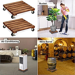 KarNeey 2 Pack Plant Caddy Wooden Plant Stand with Wheels 12 Inch Square Plant Roller with Metal Lockable Caster Wheels Heavy Duty Rolling Plant Stand Outdoor/Indoor Plant Dolly on Patio/Flower Pot
