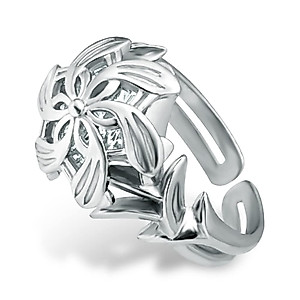 bahamut Elven Queen Galadriel Nenya 925 Sterling Silver Flower Wedding Band Ring for Women Adjustable Open Rings Valentines Jewelry Gift (light silver, Adjustable)