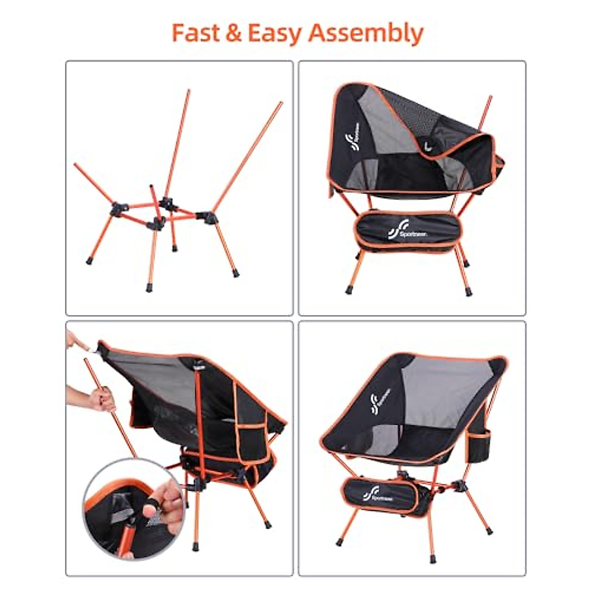 Sportneer Backpacking Chair, Lightweight Portable Camping Chair for Adults Foldable Outdoor Collapsible Camp Chair for Camping Hiking Lawn Picnic Beach Outside Travel