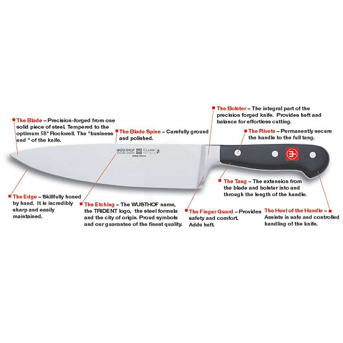 Wusthof Classic High Carbon Steel Knife Hollow Edge Cook's Knife, 6 Inch