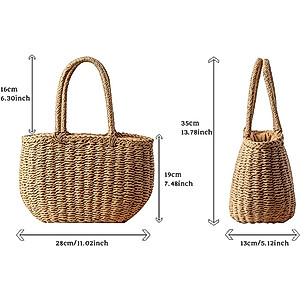 Comeon Natural Straw Bag, Hand Woven Casual Shoulder Bags Tote Bag Handle Handbags Retro Summer Beach Bag (Camel)