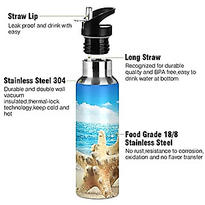 Oarencol Starfish Beach Sandy Water Bottle Ocean Sky Stainless Steel Vacuum Insulated Thermos with Straw Lid 20 Oz