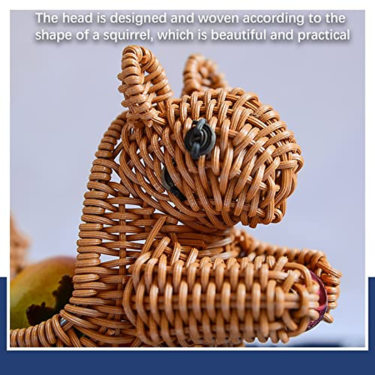 Mokylor Rattan Woven Fruit Basket, Squirrel Shape Woven Wicker Baskets, Creative Weaving Storage Container Vegetable Basket Tray for Laundry, Picnic and Decoration