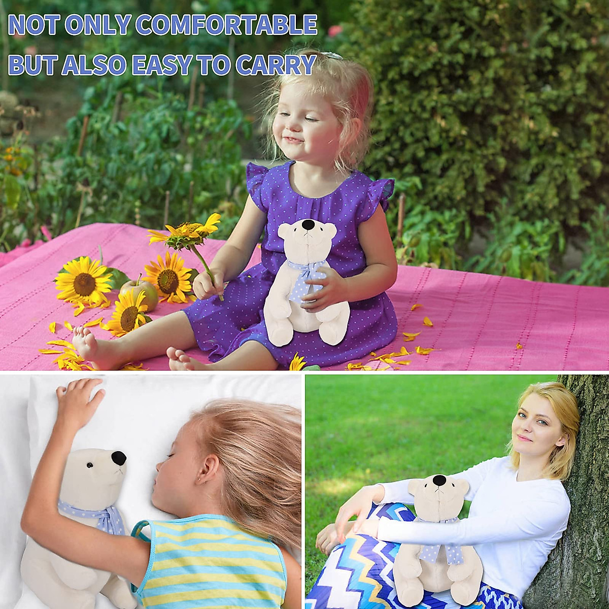 ROPELOK Polar Bear Stuffed Animal Plush, 9.8 Inch Lifelike Super Soft Cute Polar Bear with Scarf, Kawaii Cute Polar Bear Plush Toy for Kids Children Family Xmas Birthday Gifts