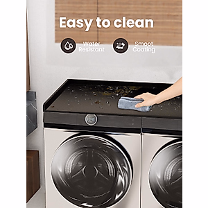 Toemics Washer Dryer Countertop, 27.5" x 54" Laundry Room Organization Shelf with Edge Rails for Washer and Dryer, Durable Melamine Finish, Non-Slip Pads, and 3 Laundry Bags, Black