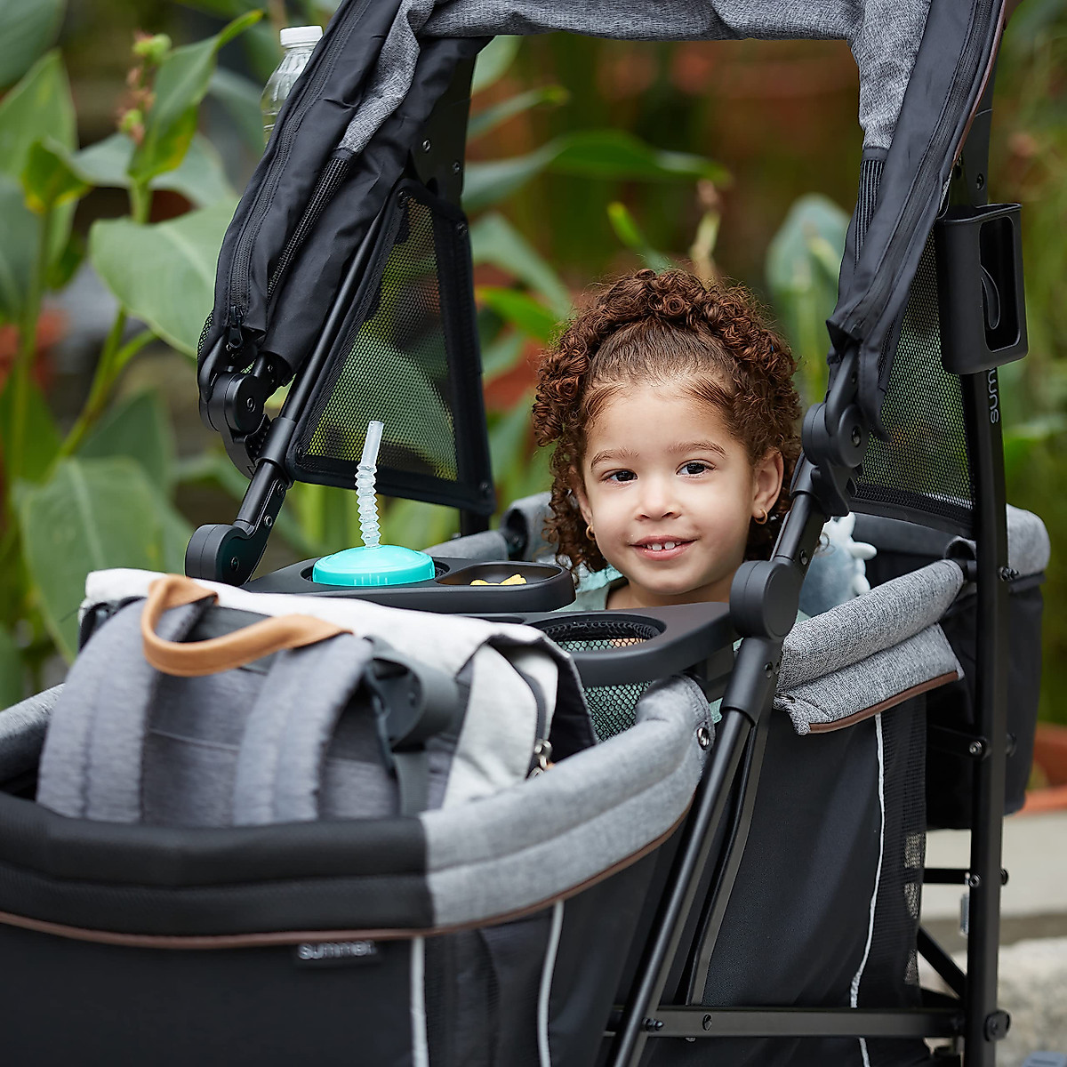Summer Infant 3Dlite Wagon Convenience Lightweight Stroller for Infants, Accommodates up to 50 Pounds and Holds 2 Children, Black/Gray