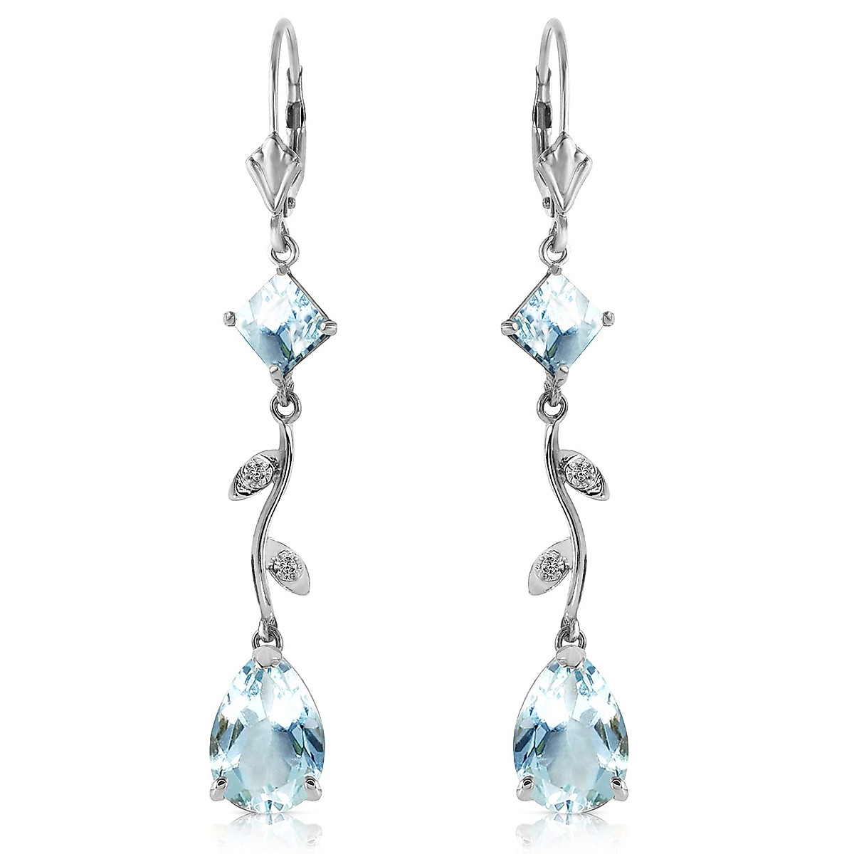 Galaxy Gold GG 14k White Gold Chandelier Earrings with Diamonds and Aquamarines
