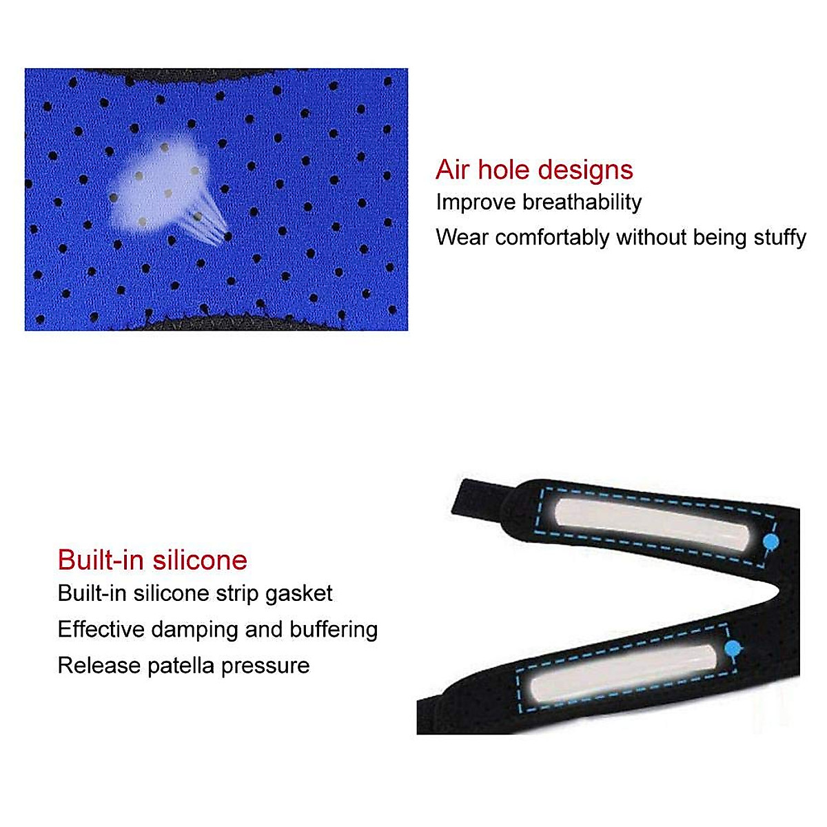 Dual Patella Knee Strap, Silicone Breathable Damping Knee Stabilizer Protector Wrap Sports Knee Pad Brace for Running Arthritis Jumper Tennis Injury Recovery