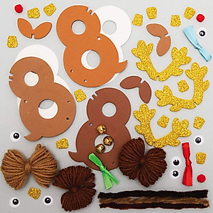 Baker Ross AX316 Festive Reindeer Pom Pom Tree Decoration Kits - Pack of 3, Homemade Christmas Ornaments for Kids Arts and Crafting Activities