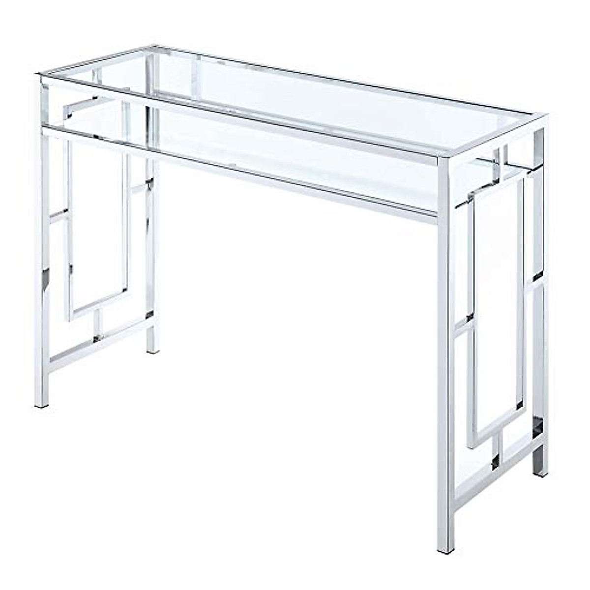 Convenience Concepts Town Square Chrome Desk With Shelf, Clear Glass / Chrome Frame