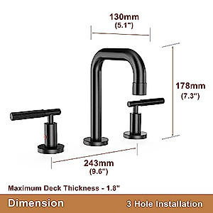 KPAIDA Bathroom Faucets, 3 Hole Bathroom Sink Faucet Matte Black 8 inch Widespread Bathroom Faucet, 2 Handle Faucet for Bathroom Sink Vanity with Pop Up Drain