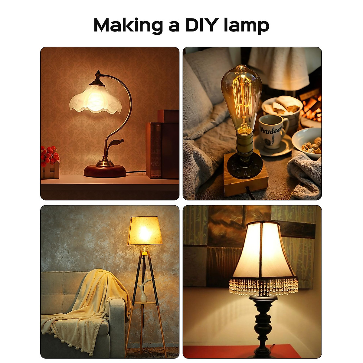 JACKYLED Lamp Socket Replacement, DIY Lamp Wiring Kit, UL Listed, Antique Bronze, Medium Base, Metal, Table Top, 120V AC