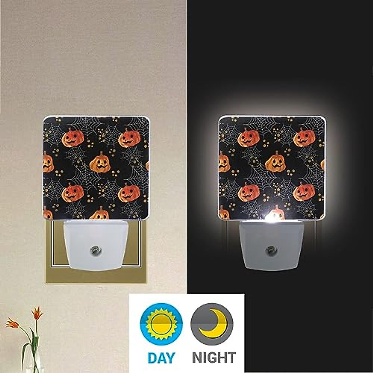 JSTEL Halloween Pumpkin Night Light Plug in Wall Decorative,Halloween Nightlights with Auto Dusk to Dawn Sensor, Halloween Night Lights Plug into Wall with Light Sensor,1