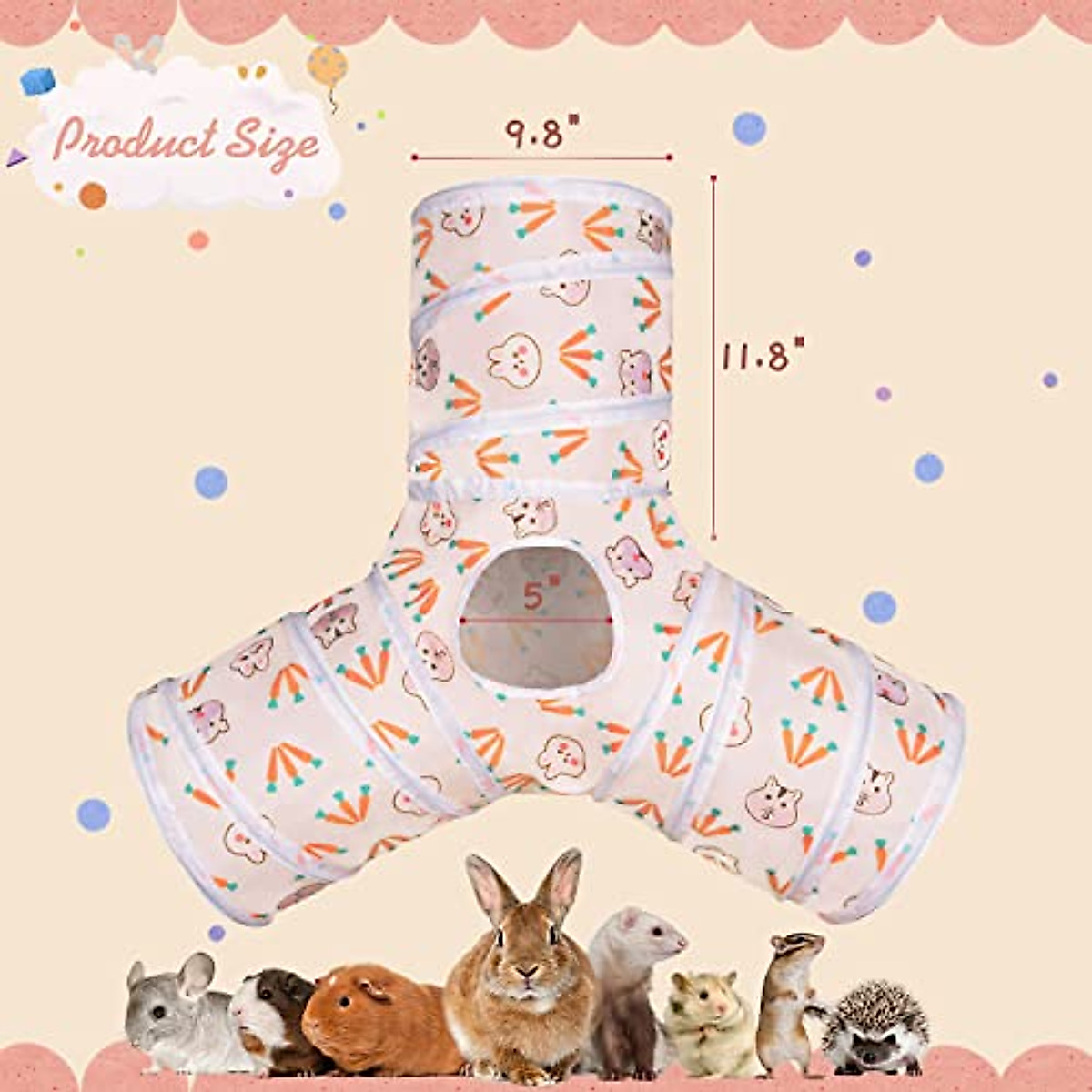 YUEPET Bunny Tunnels 3 Way Play Tubes Collapsible Rabbits Toys Small Animal Hideout for Rabbits Bunny Guinea Pigs Chinchilla Sugar Glider