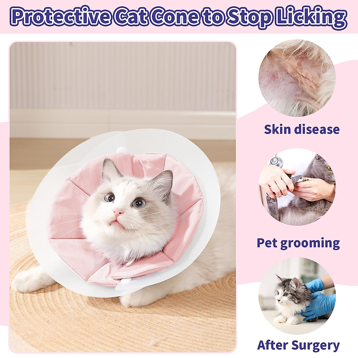 Cat Cone Collar Soft, Lightweight Cat Cones to Stop Licking, Adjustable Soft Cone for Cats After Surgery, Waterproof Kitten Cones Elizabethan Collar for Cats Recovery Collar Soft Cat Neck Cone