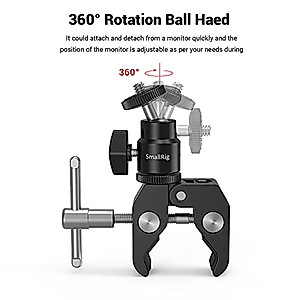 SmallRig Super Clamp Mount with Mini Ball Head Mount, Hot Shoe Adapter with 1/4 Screw for LCD Field Monitor, LED Lights, Flash, Microphone, for Gopro, for DJI Action 2, for Insta360 - 1124