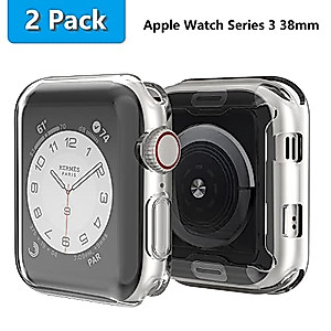 for Apple Watch 38mm Case iWatch Screen Protector TPU All-Around Protective Case Clear Ultra-Thin Cover for Apple Watch Series 3, 2 Pack case (Clear, for 38mm Apple Watch case)